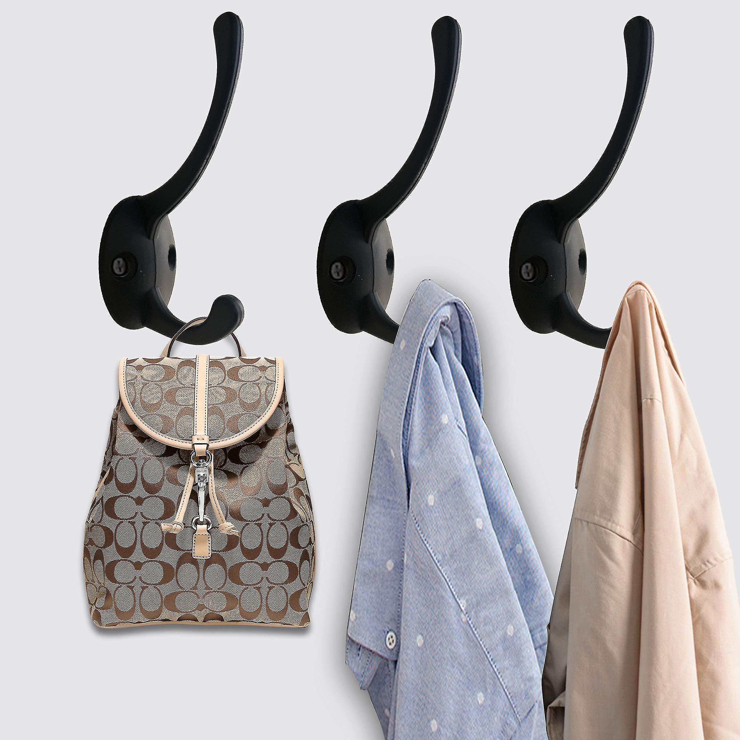 12 Pack Black Coat Hooks Wall Mounted With 24 Screws Retro Double Hooks ...
