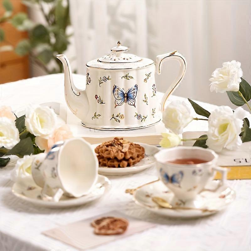 1/3PCS European Floral Butterfly Ceramic Teapot Set - Artisan Crafted ...