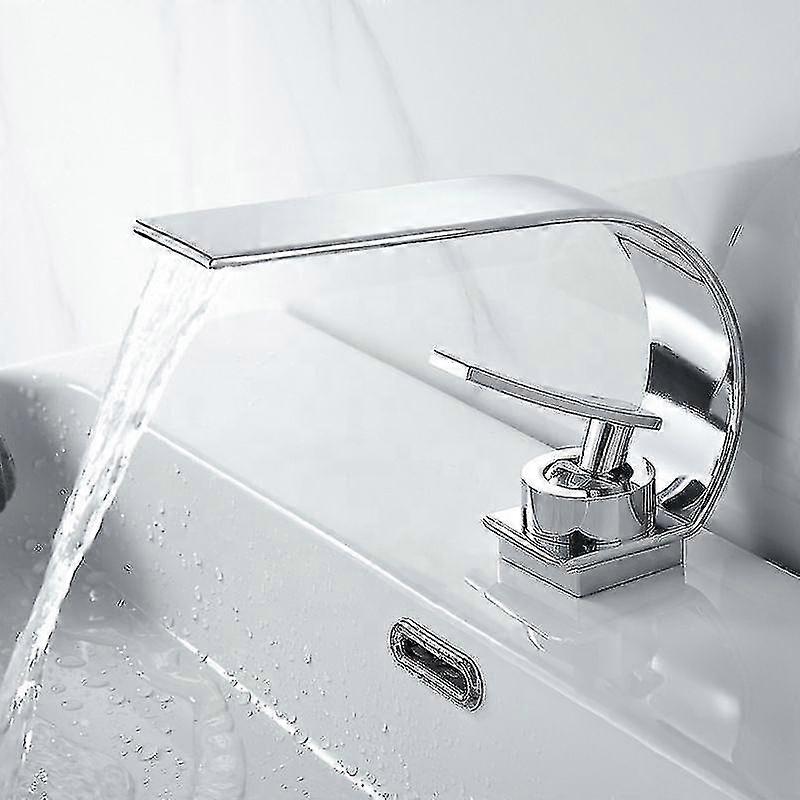 Commercial Waterfall Basin Mixer Tap High Arc Bathroom Sink Faucet ...