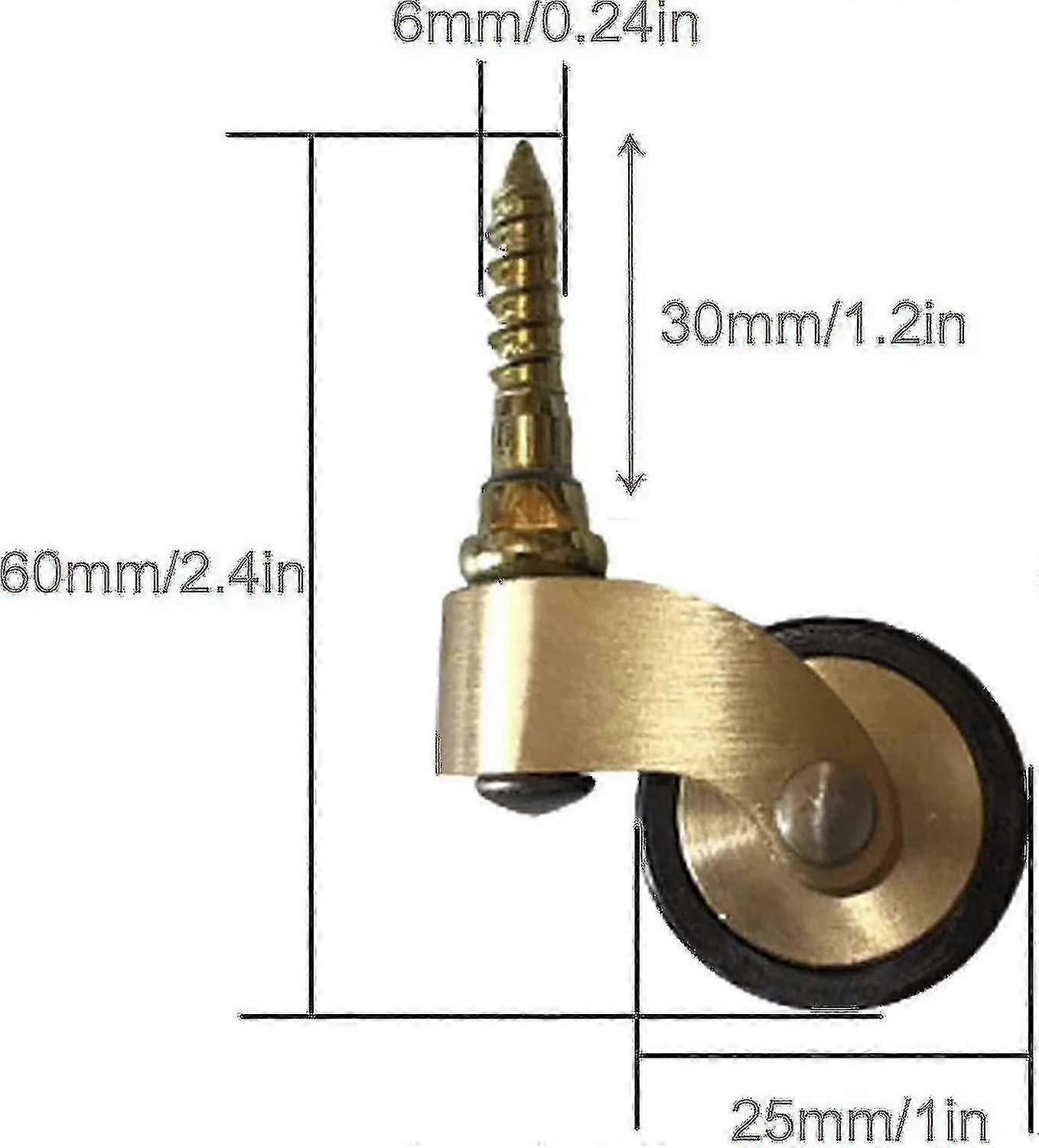 Solid Brass Furniture Casters with Rubber Swivel Wheels 25mm Diameter ...