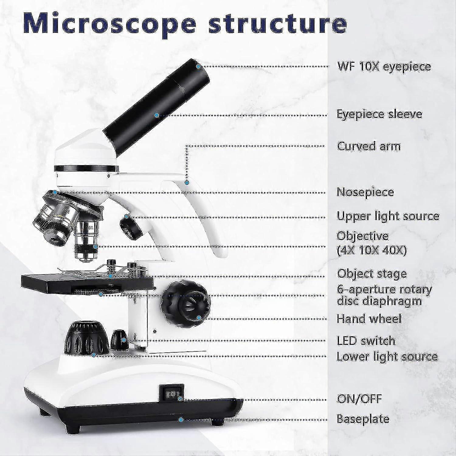 40x-1000x Microscope For Laboratories And Students, Compound Monocular ...