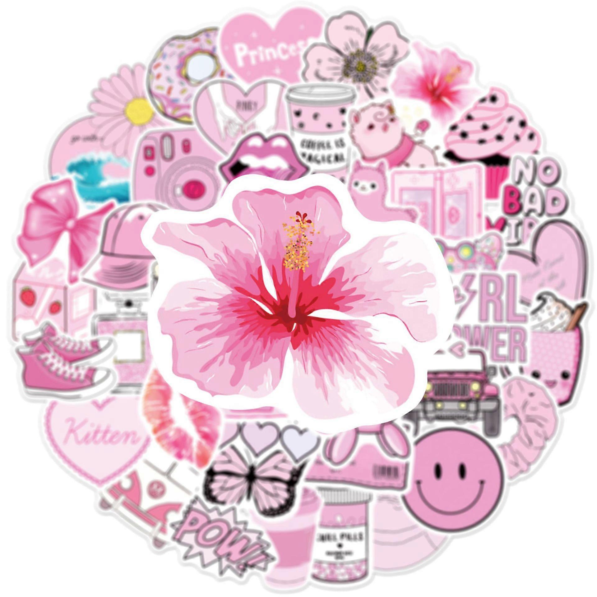 50pcs Preppy Stickers Pink Cute Vinyl Aesthetic Water Bottle Stickers ...