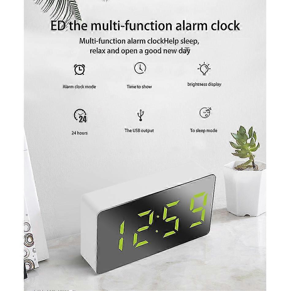 Mini Desk Alarm Clock Digital Mirror Led Temperature Usb Bedside Table ...