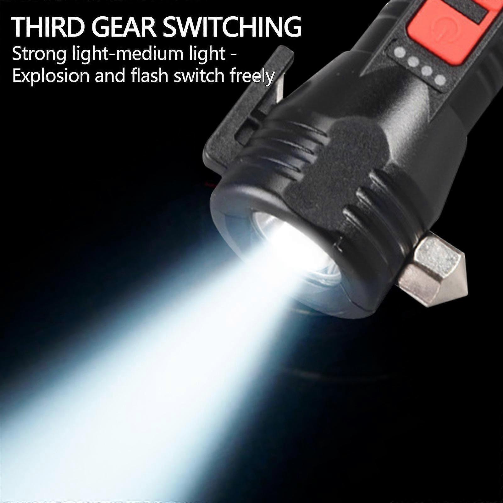 Solar, LED, USB Flashlight,USB Charging Car Strong Light Hammer ...