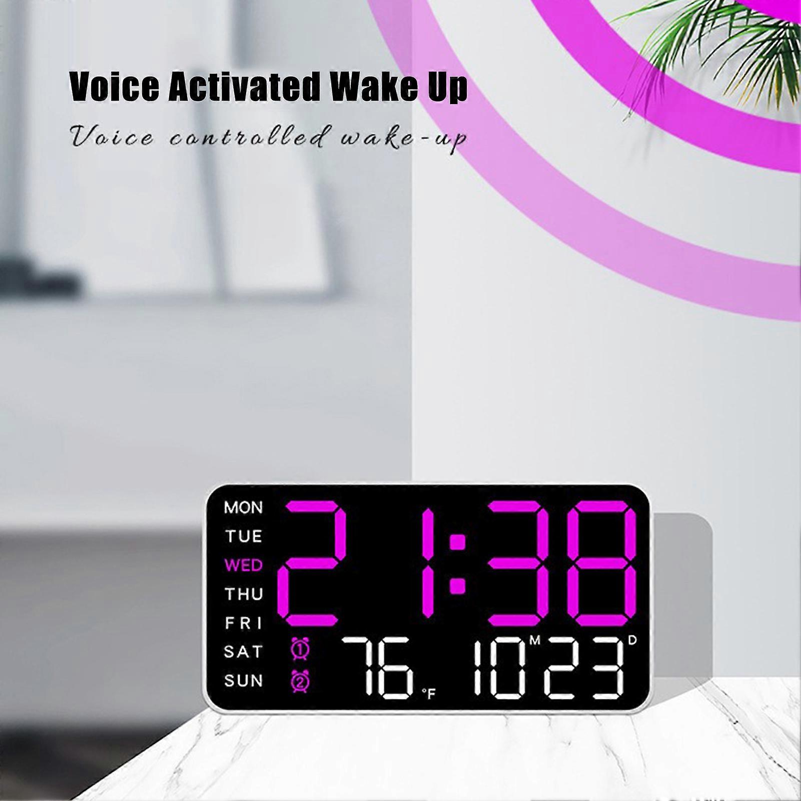 Digital Wall Clock Large Display Auto Dimming Easy-Setup Temperature ...