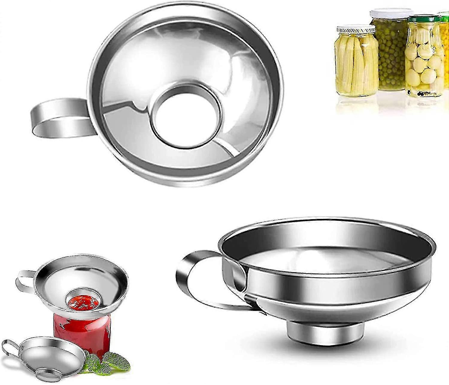 Set Of 2 Jam Funnels, Stainless Steel Wide Mouth Funnel, Kitchen Funnel, Funnel With Handle, For ...