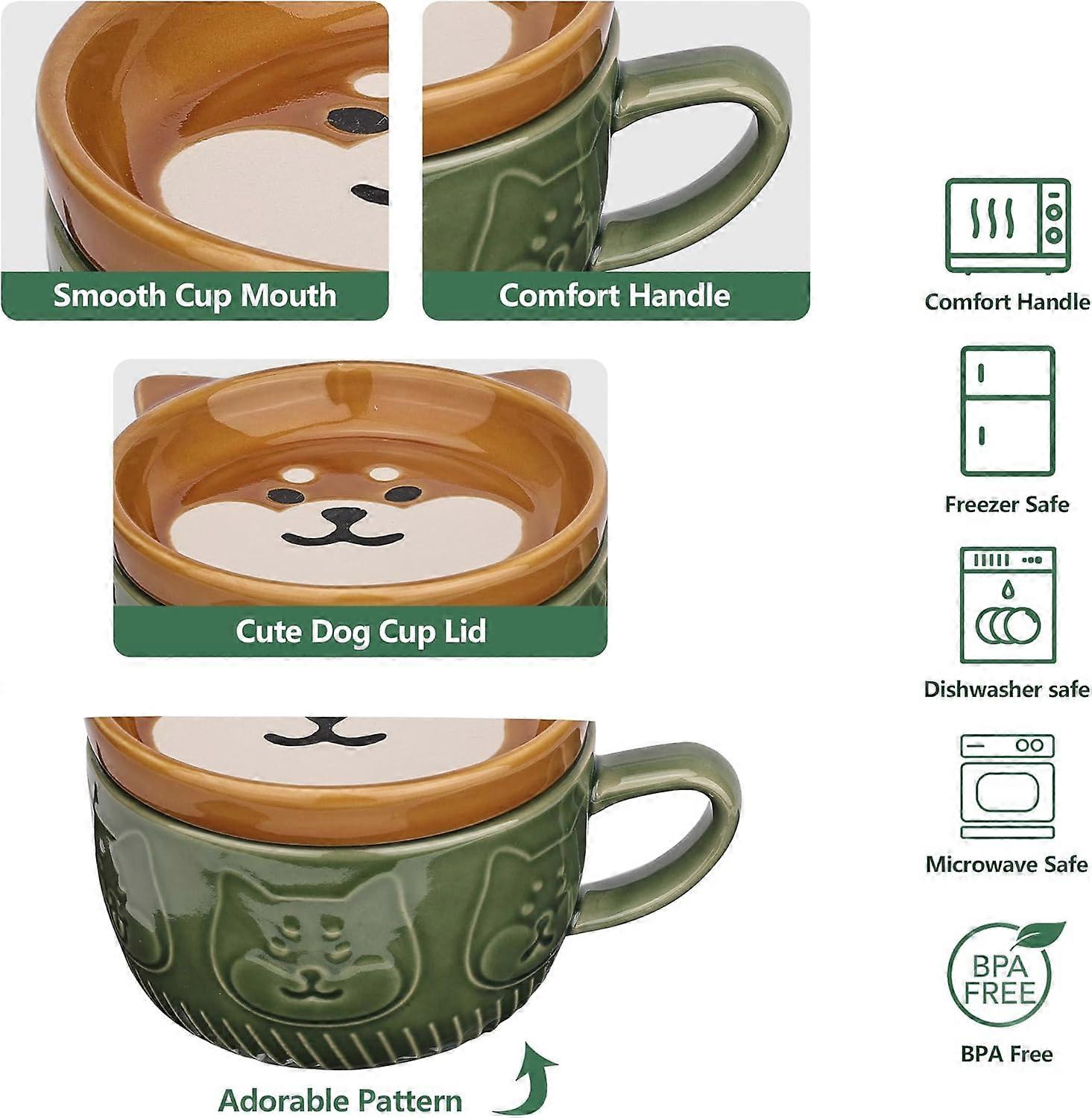 SBSG Cute Ceramic Dog Coffee Mug with Lid,Kawaii Coffee Mugs or Tea ...