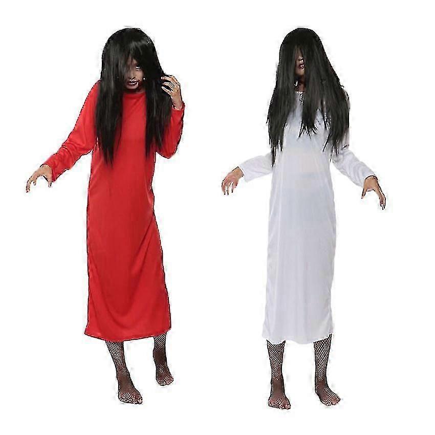 Halloween Scary Sadako Costumes With Wig White Red Plus Size Woman Gown ...
