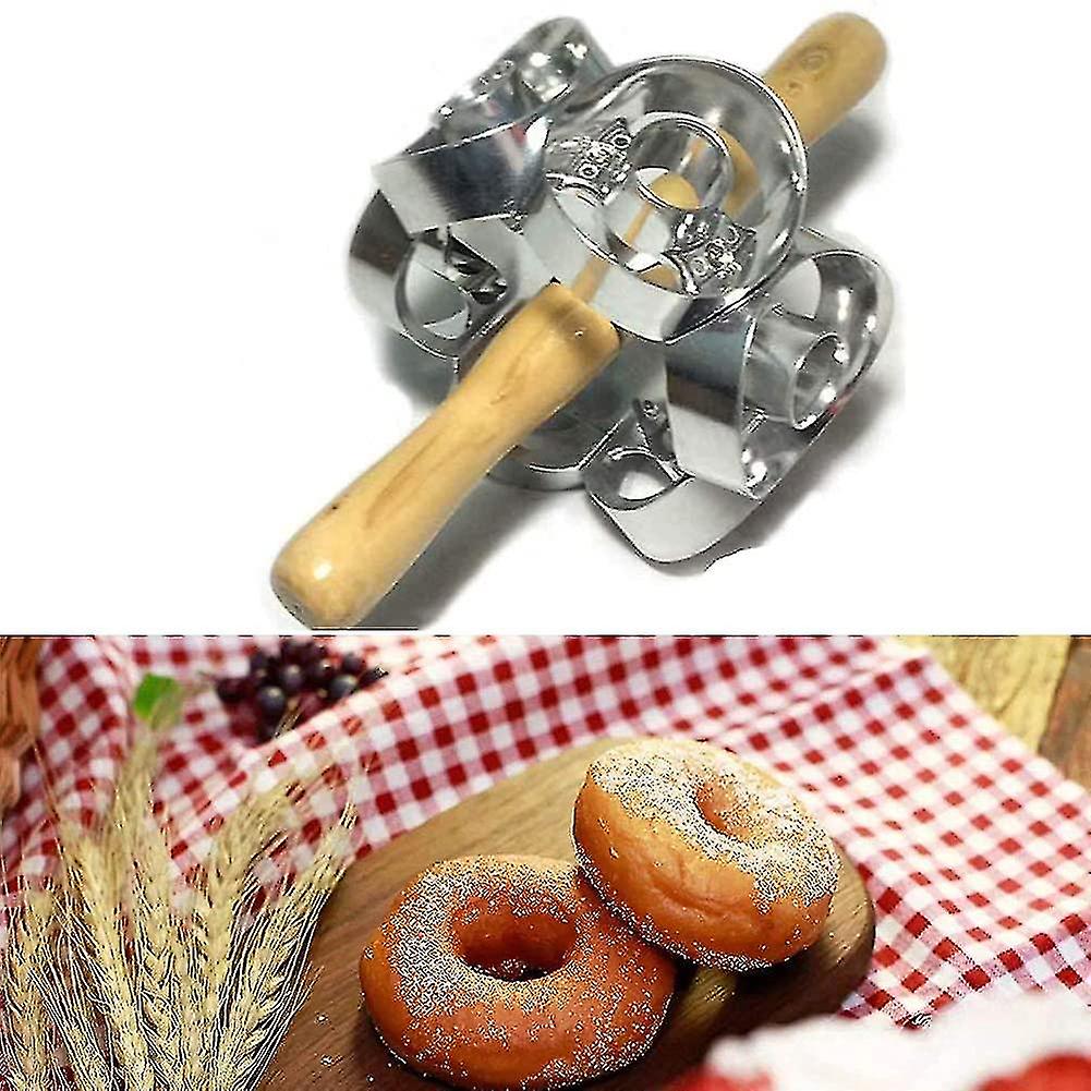Rotating Donut Cutter Maker Mold Dough Metal Rolling Pin Baking Kitchen ...