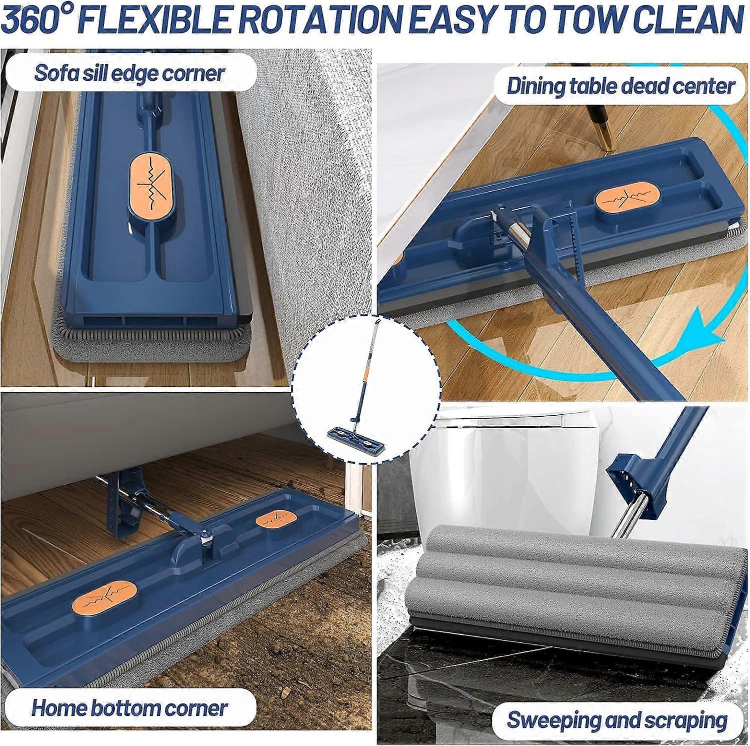 Large Flat Mop Set, 360 Swivel Mop With Wring Function & Microfibre Mop ...
