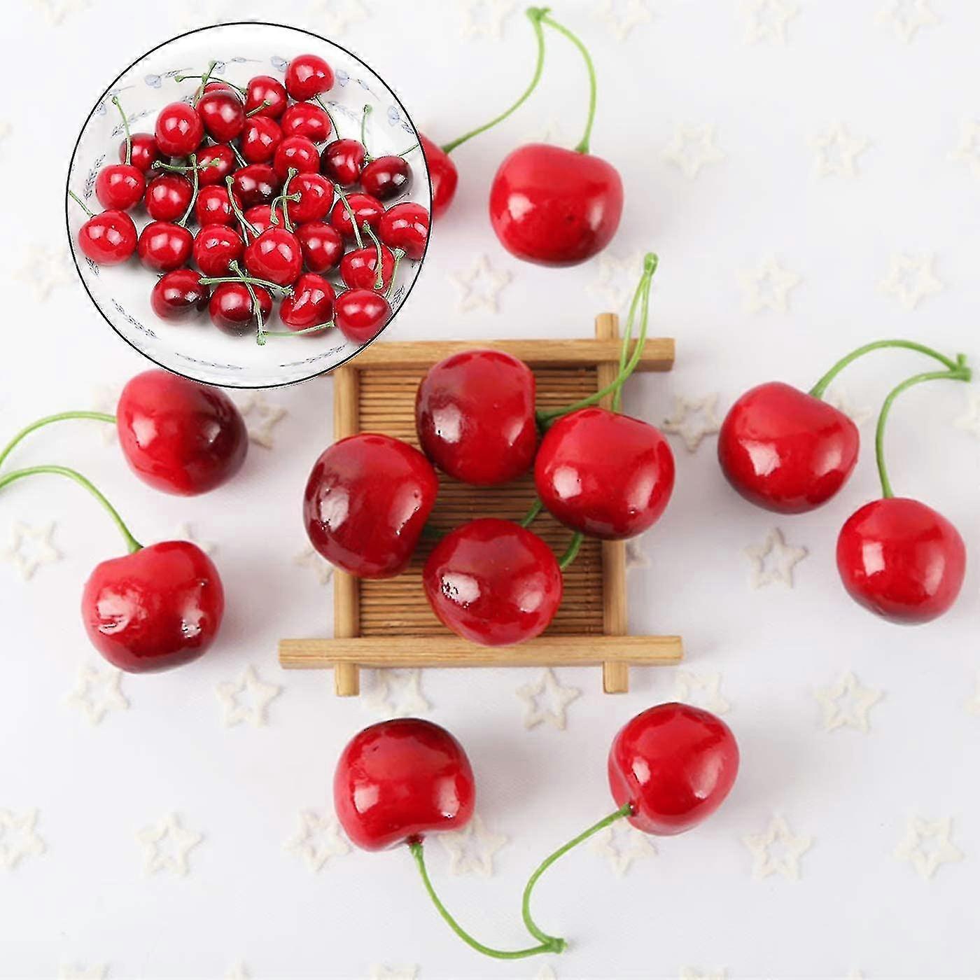 50 Pcs Fake Cherry Artificial Fruits Model Fruit Vase Filler Food Toy ...