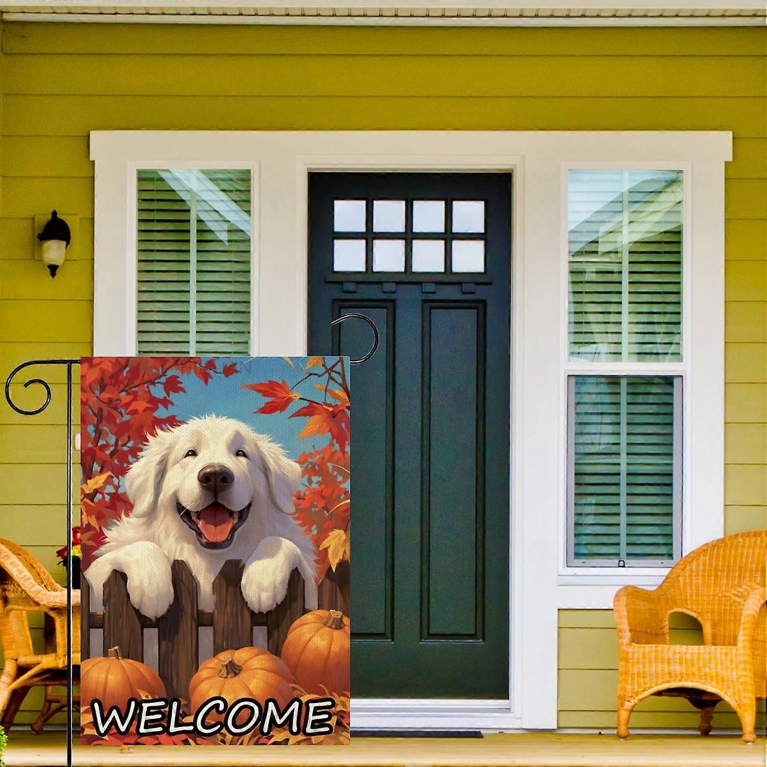 Welcome Great Pyrenees Flag 12x18 Double Sided, Pumpkin Fence Autumn ...