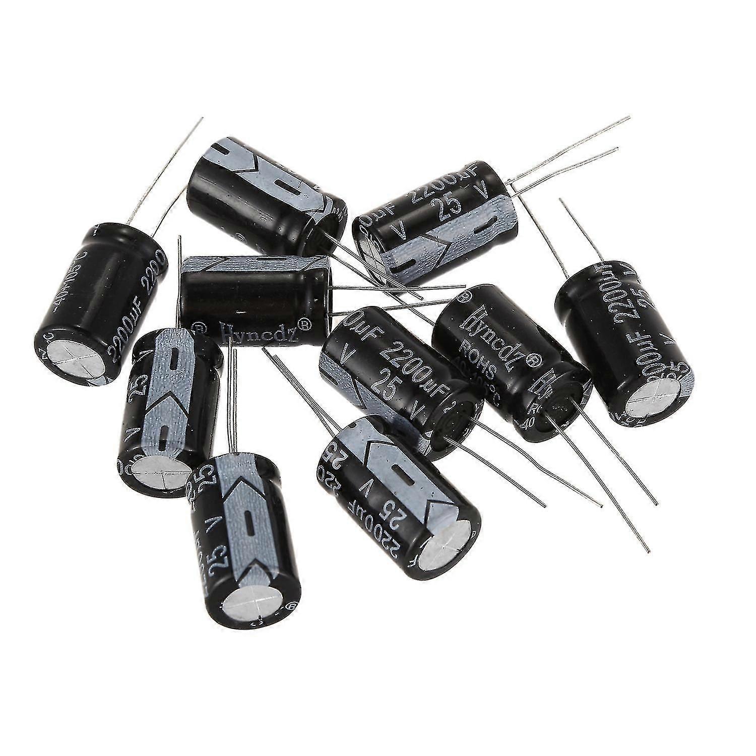 10 Pcs 2200uF 25V Aluminum Electrolytic Capacitors Black Radial ...