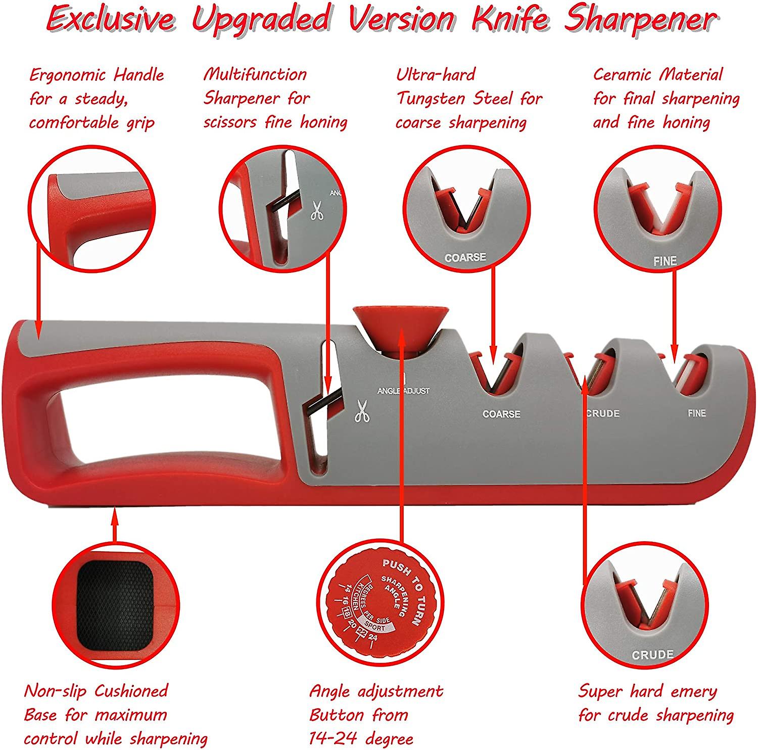 Knife Sharpener 3-stage Adjustable 14-24 Degree Knife + Scissor ...