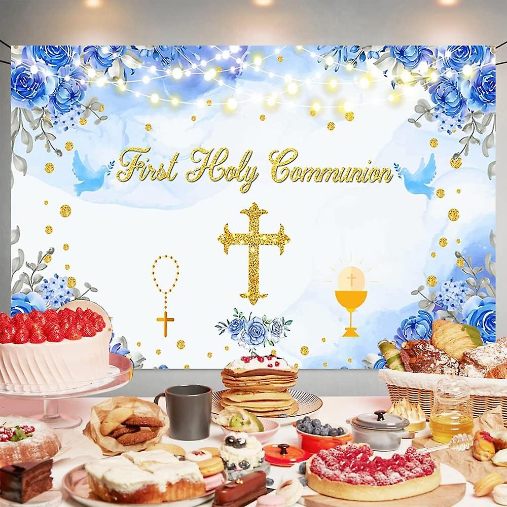 First Holy Communion Backdrop Banner Christening Baptism God Bless ...