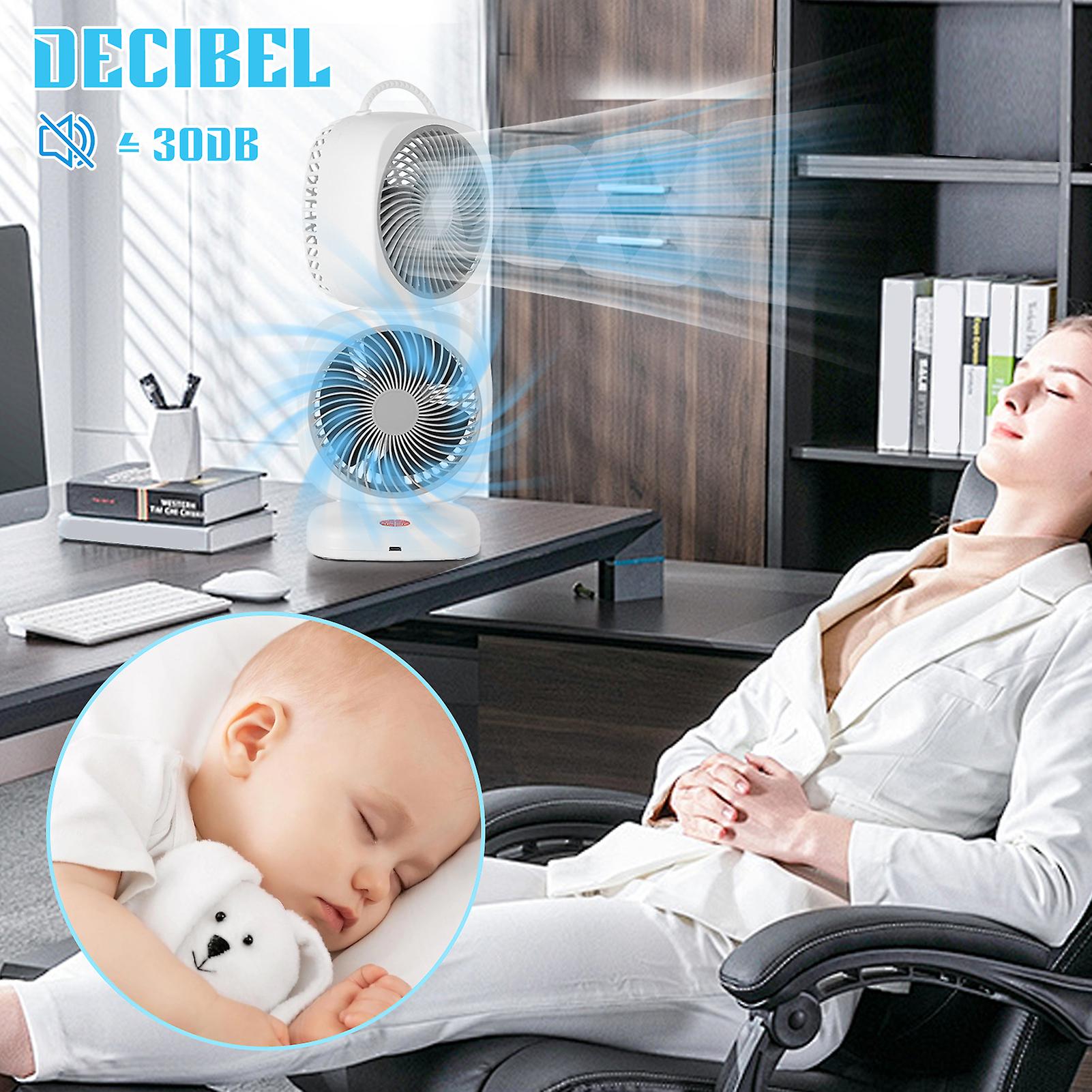 Rotatable Double Layer Fan Rechargeable Electric Tabletop Fan for Home ...