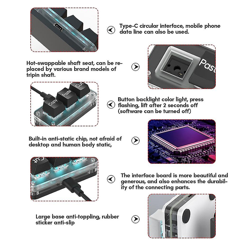 RGB 3 Keys Mini Keypad Programming Macro Keyboard Type-C Customize Gaming Mechanical Keyboard ...