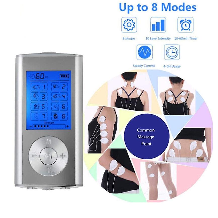 Dual Channel TENS Machine Unit Body Pain Relief Massager Device +8 Pads ...