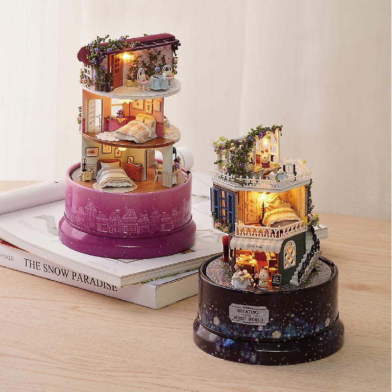 Diy Dollhouse Rotate Music Box Miniatura Assemble Kits Doll House With ...