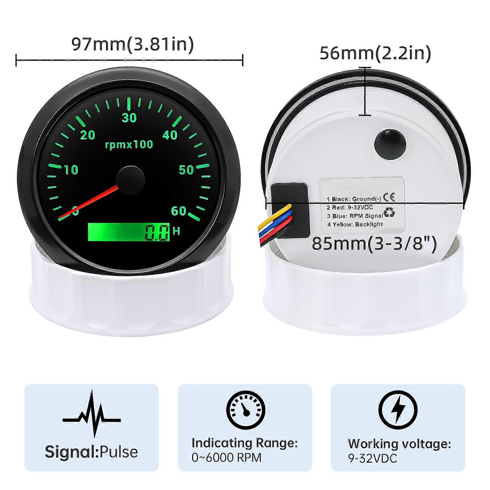 Boat Tachometer 3000-8000rpm LCD Hour Meter Digital Tachometer 7Colors ...