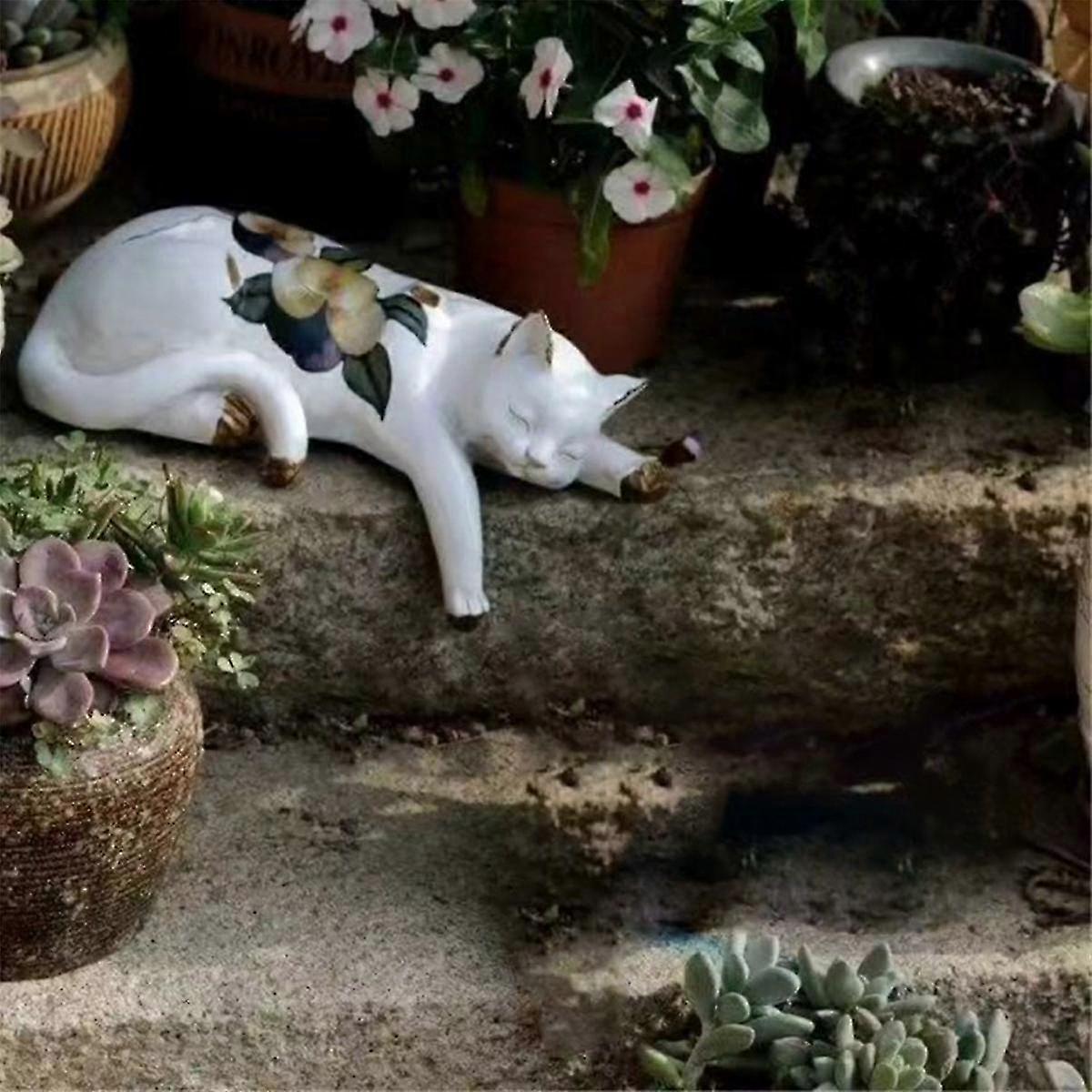 Outdoor Sleeping Cat Garden Statue, Cat Statue, Memorial Statue, Garden ...