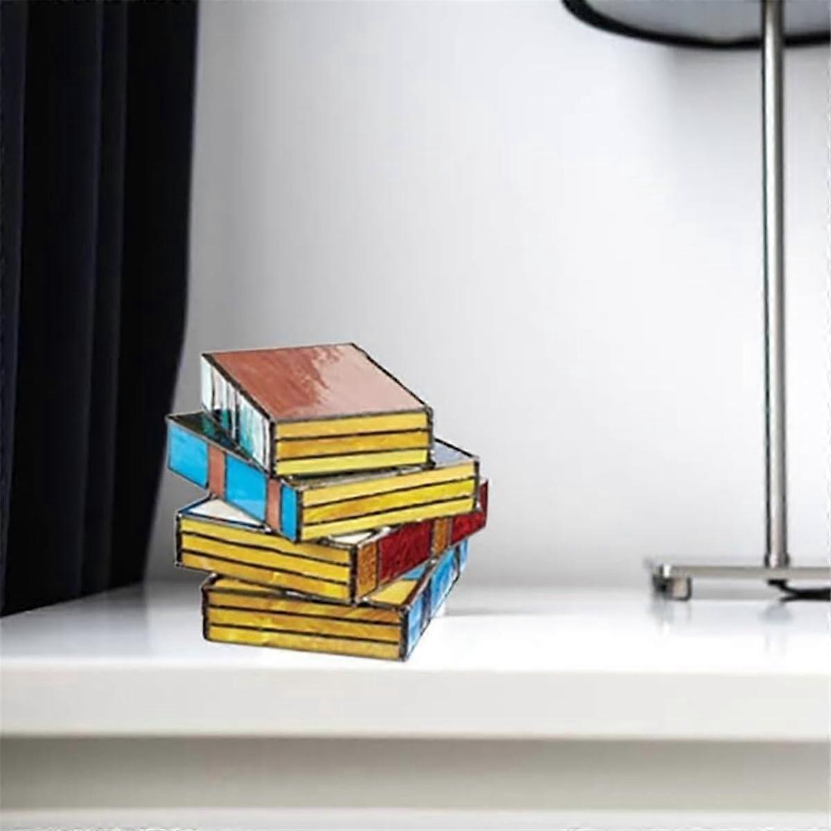 Stained Glass Stacked Books Lamp, Stacked Books Glass Lamp, LED Book ...