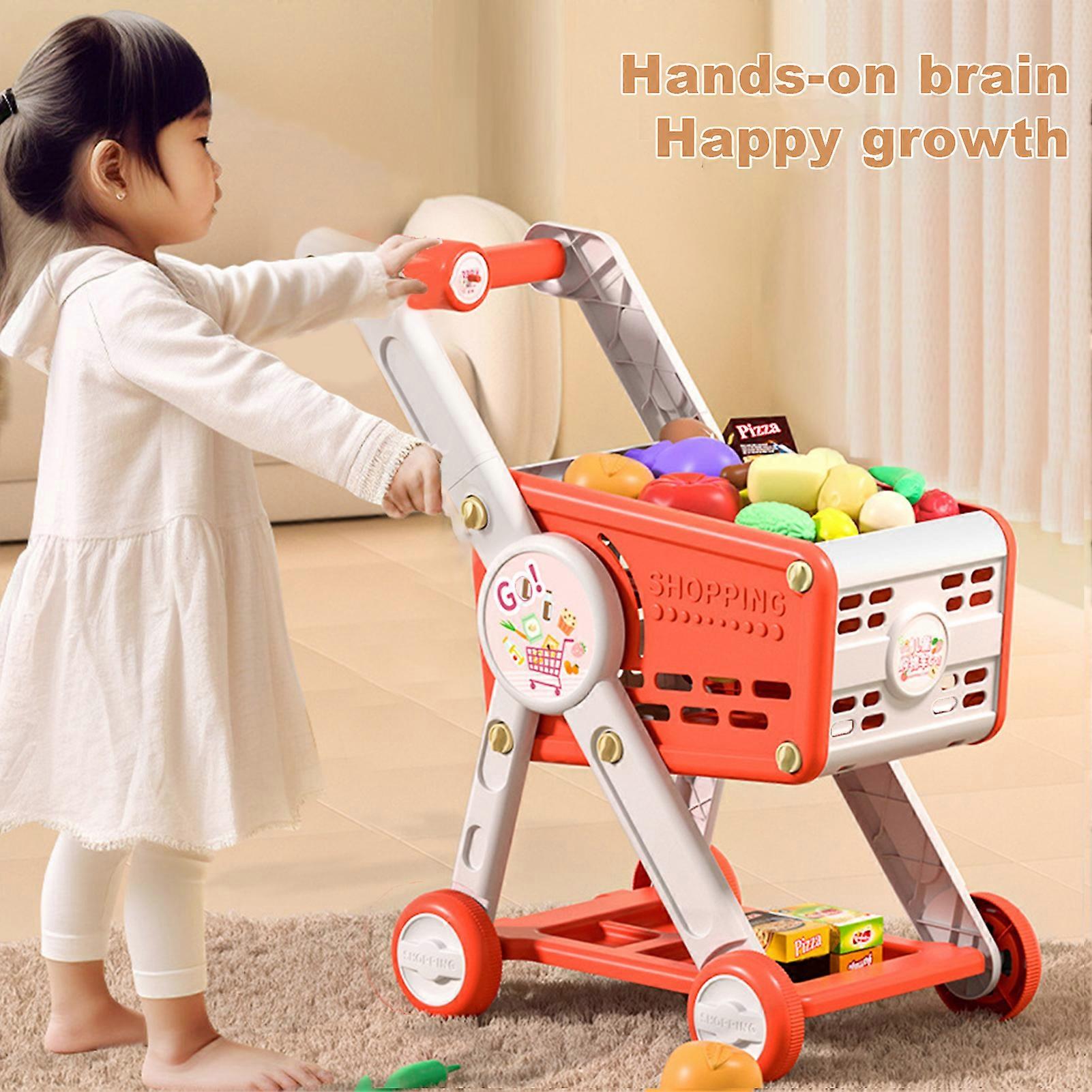 Kids Shopping Cart Toy with 29 Fruit Vegetable Food Accessories Role ...