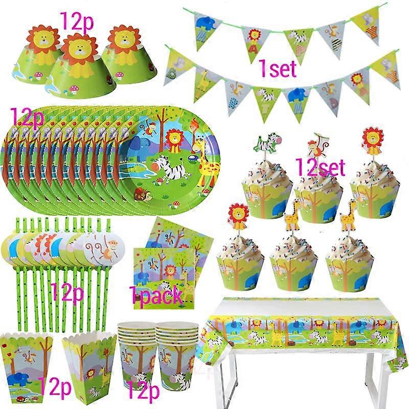 Jungle Birthday Party Decoration Disposable Tableware Set Jungle Animal ...