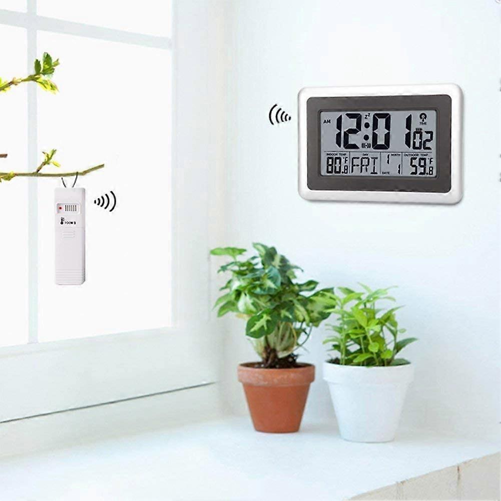 Atomic Wall Desk Clock Large Display with Indoor Outdoor Temperature ...
