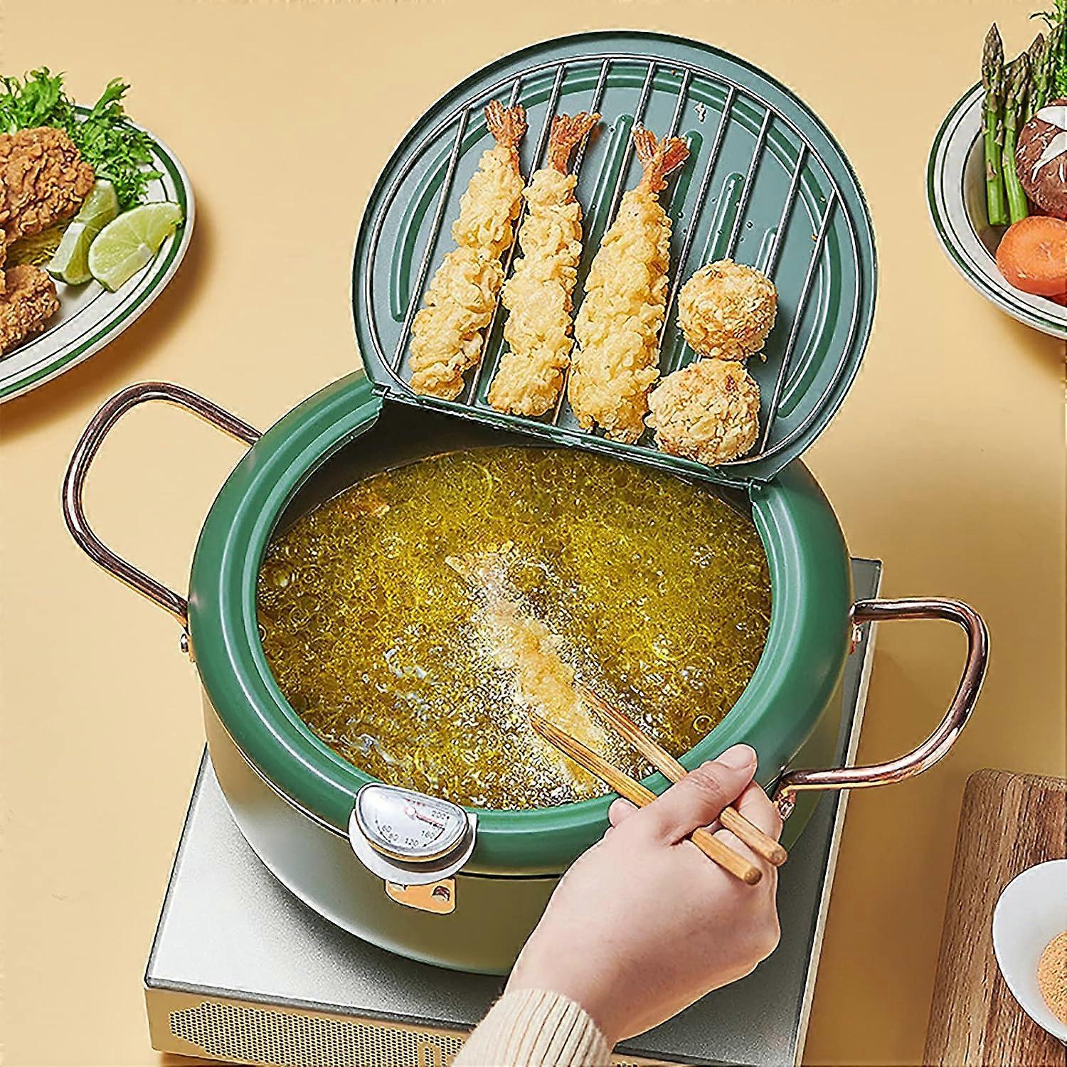 Stainless Steel Deep Fryer Pot with Splash Guard Cooling Rack ...