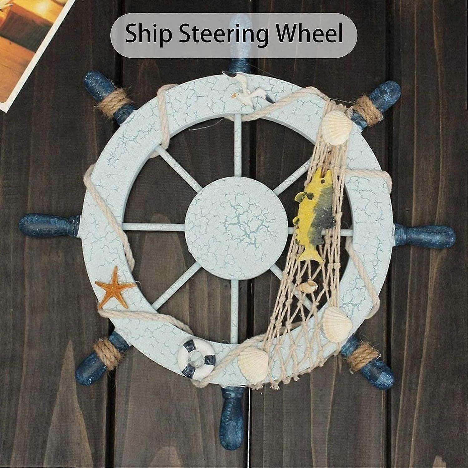 Fish Wooden Ship Wheel, 28 Cm Nautical Boat Steering Wheel Decoration ...