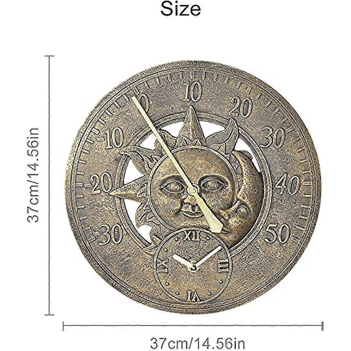 Vintage Style Bronze Sun & Moon Garden Thermometer Clock - 30cm ...