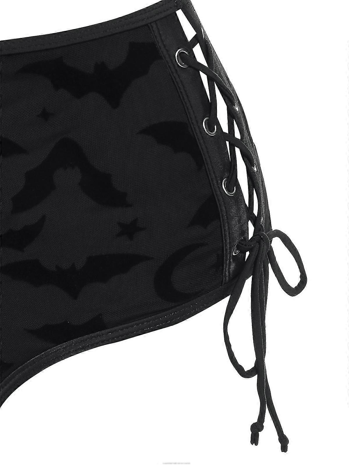 Bat Crescent Mesh Lace-up Padded Bikini Set Women Fashion Summer ...