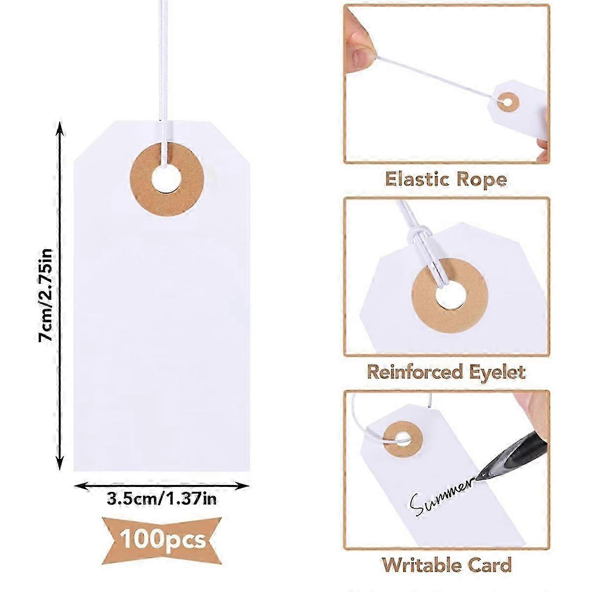 100 Pack Blank Tags with Elastic String Marking Hang Tags Attached ...