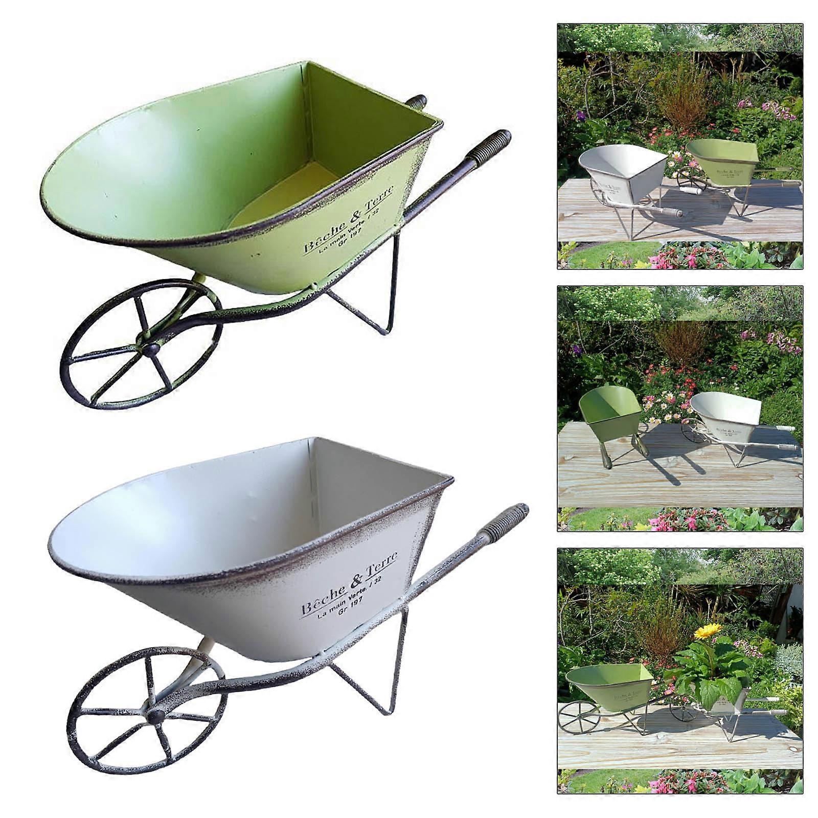 Iron Wheelbarrow Yard Ornament Vintage Small Planter Flower Plant Pots ...