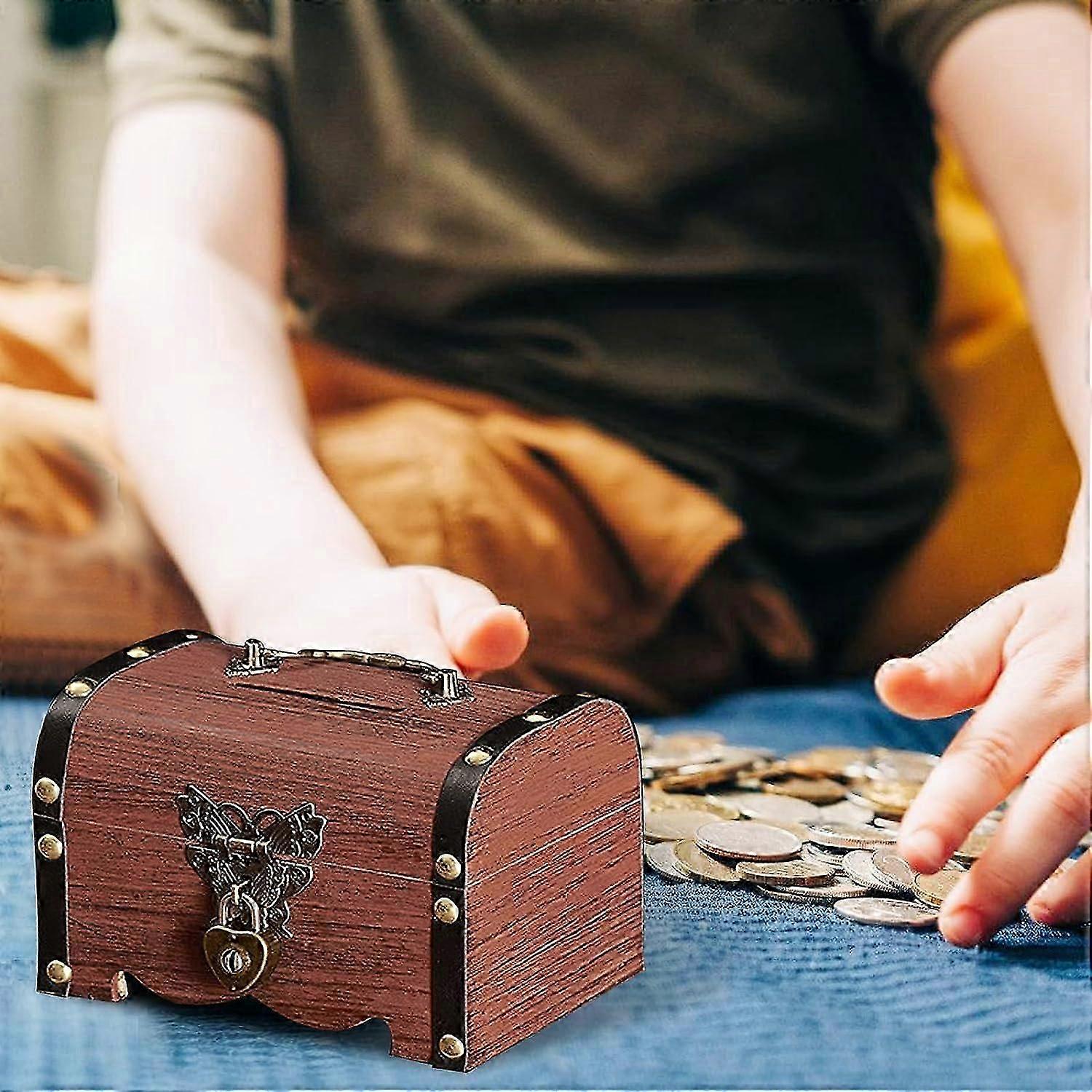 "Wooden treasure chest: wooden treasure chest with lock, vintage wooden ...
