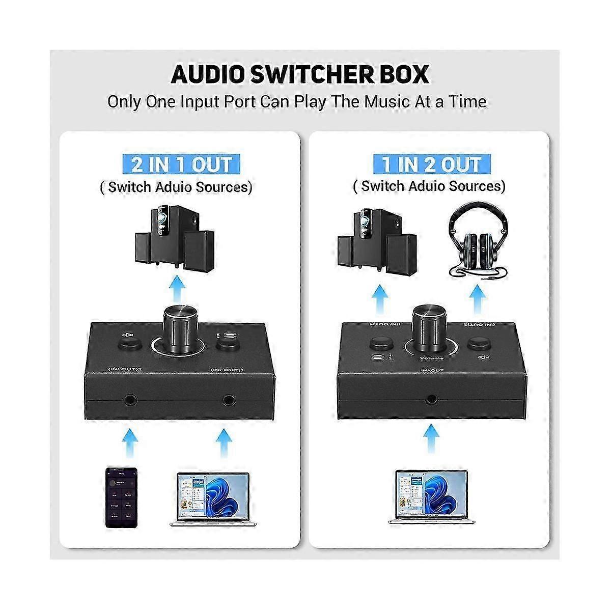 3.5mm Audio Switcher, 2 Input 1 Output/1 Input 2 Output Audio Splitter Switcher, Audio Switcher ...