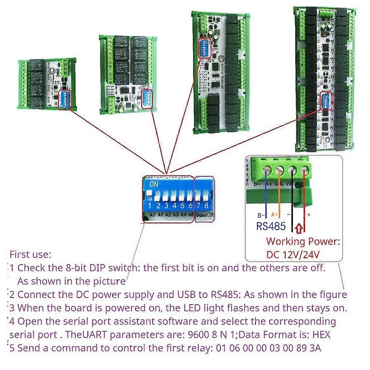 DC 24V 20A Easy to Install DIN Rail Box DIP Switch Setup Parameters ...