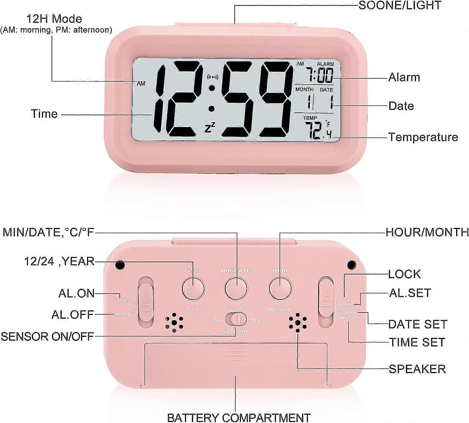 Digital Alarm Clock with Intelligent Night Light, Indoor Temperature ...