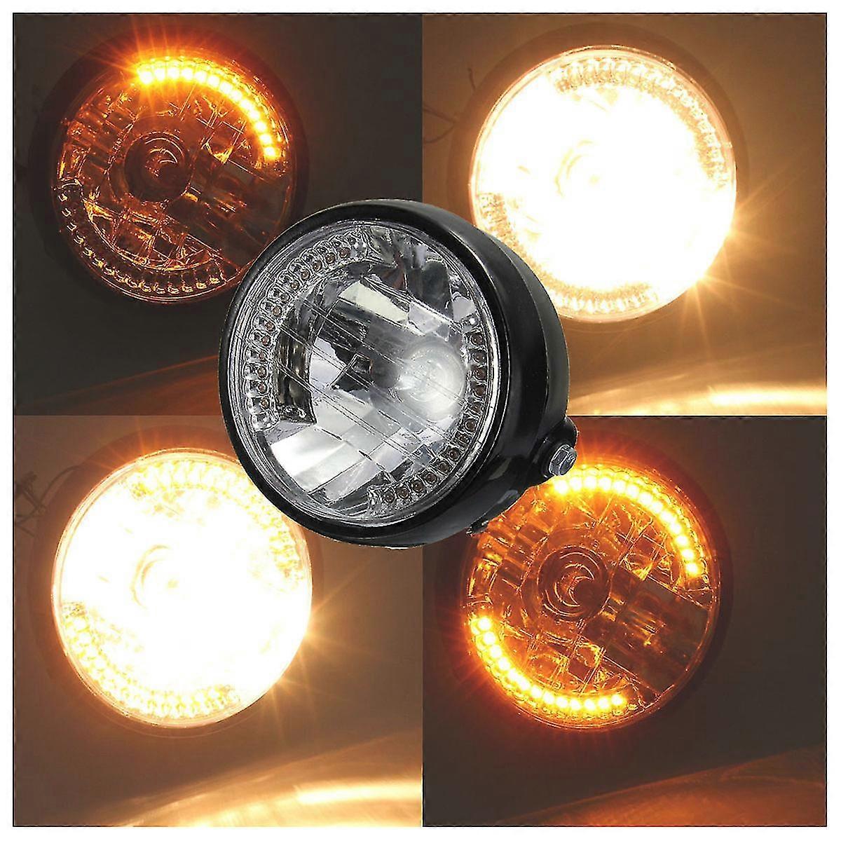 Motorcycle Round Headlight 7 Inch H4 Halogen Light Lampfor | Fruugo UK