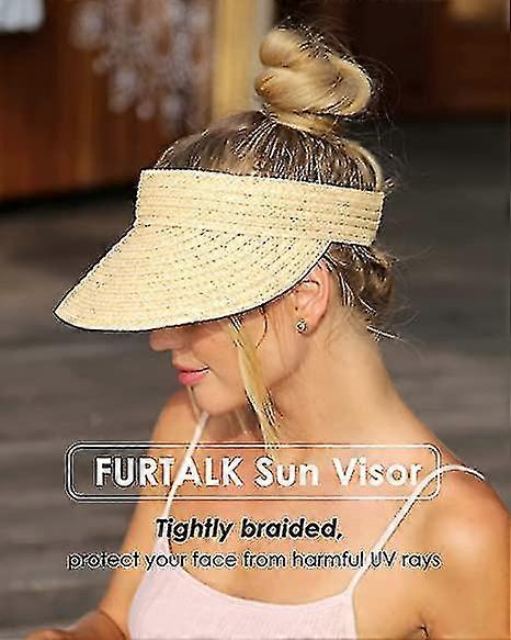 Sun Visor Hats For Women Wide Brim Straw Visors Womens Foldable Beach ...