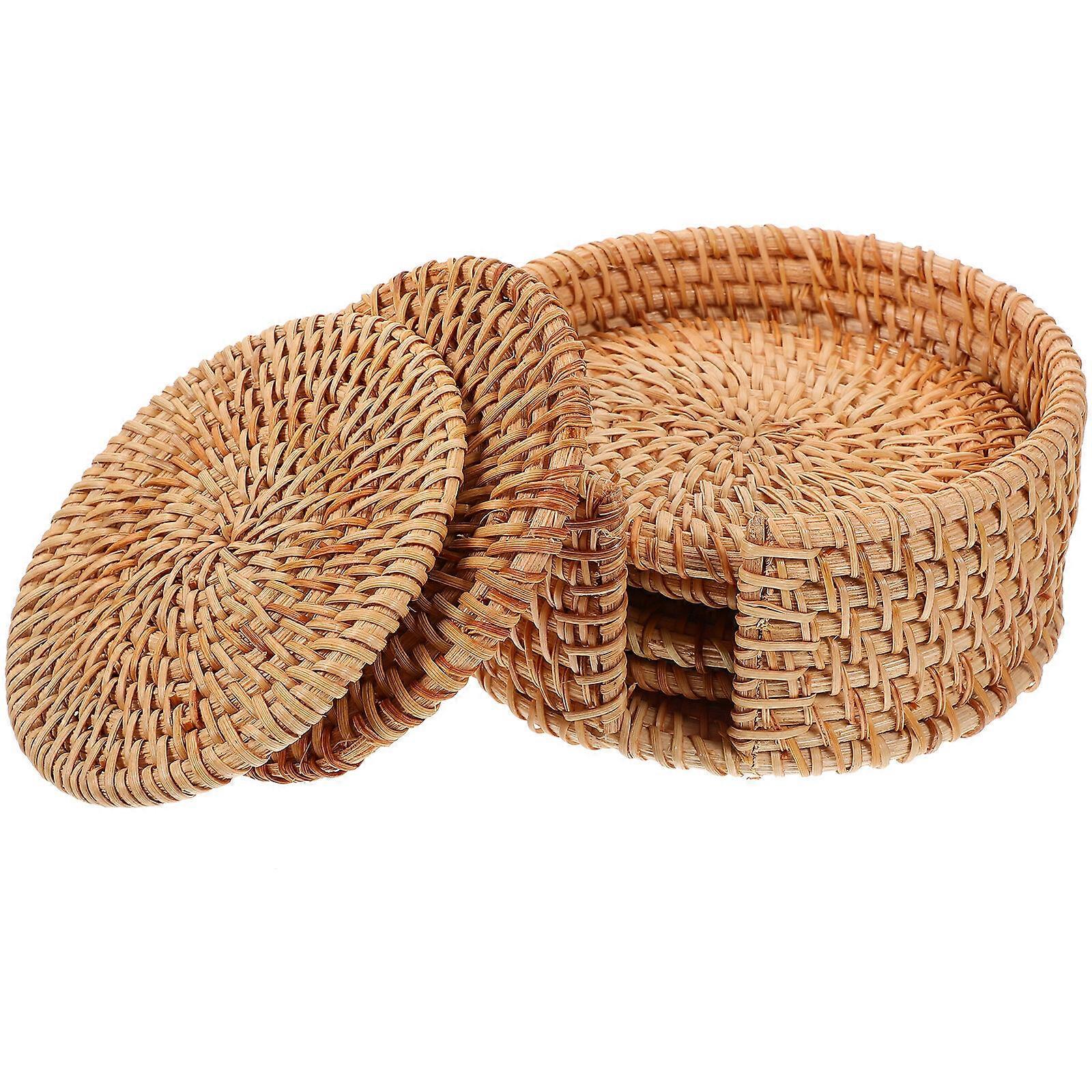 1 Set of Round Rattan Coaster Natural Rattan Woven Coasters Rustic Cup ...