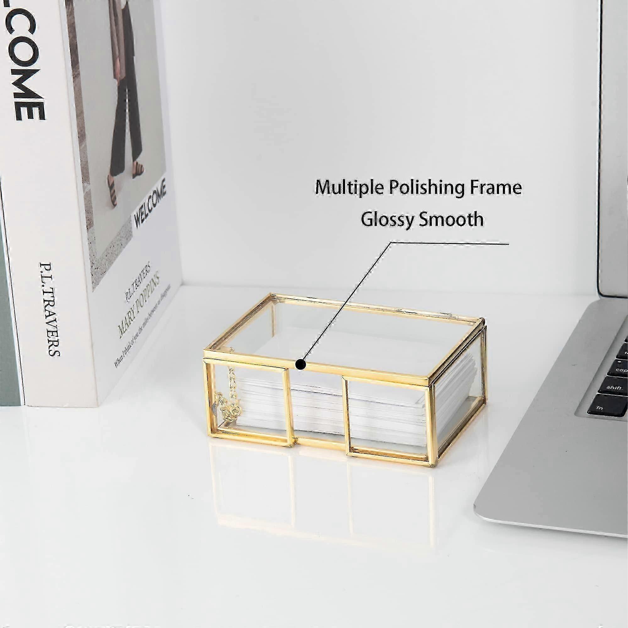 Gold Glass Business Card Box with Lid Name Card Display Holder Business ...