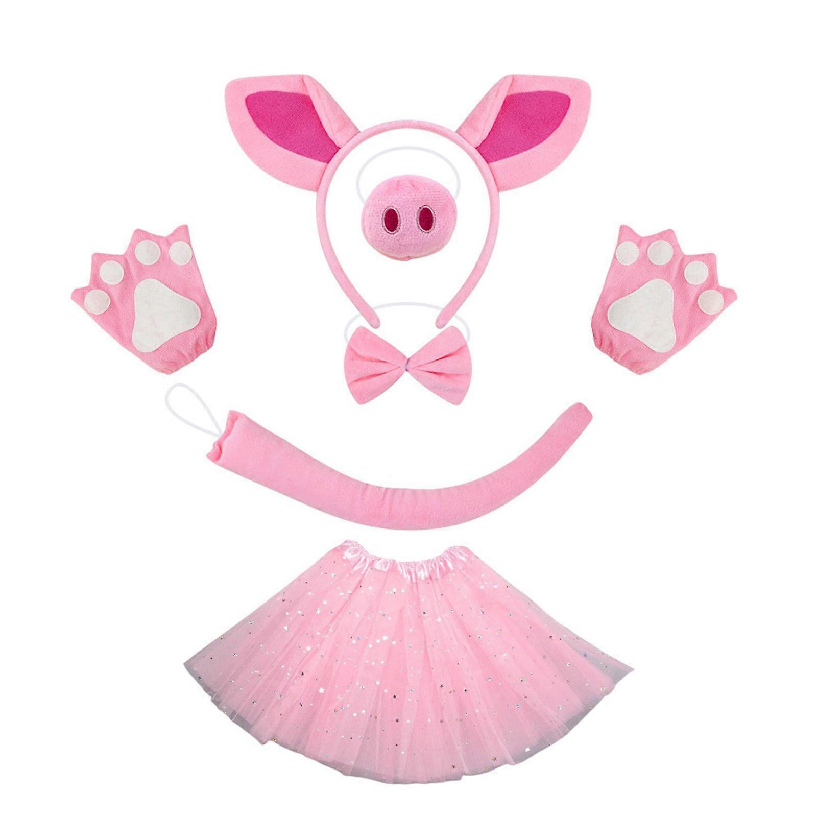 Piggy Costume Set with Headband Tail Bowtie Nose Glove Skirt Halloween ...