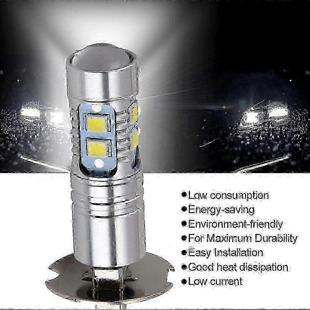2pcs Super Bright White H3 LED Fog Light Bulbs, 12V-24V DC Headlight ...