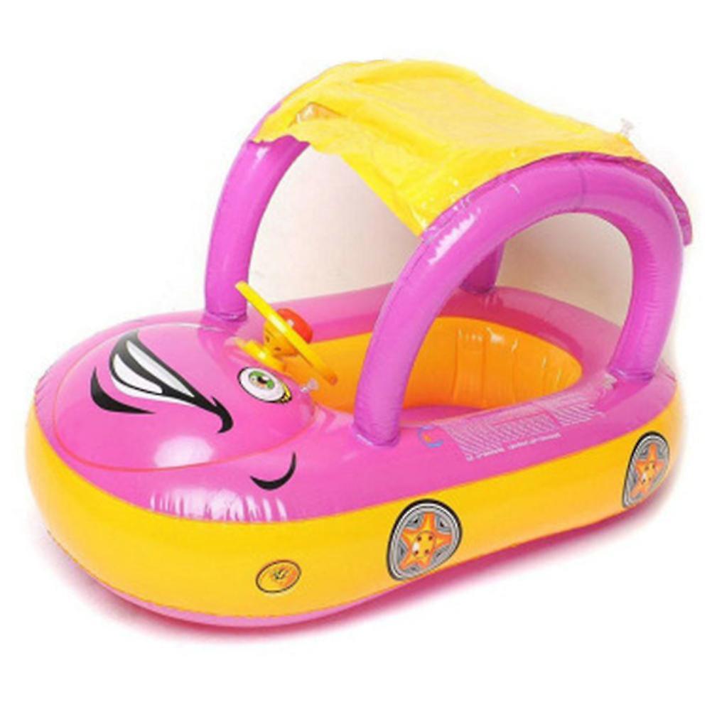 Baby Inflatable Pool Float with Canopy Thick PVC Car Shaped Swim Float Boat with Sunshade for ...