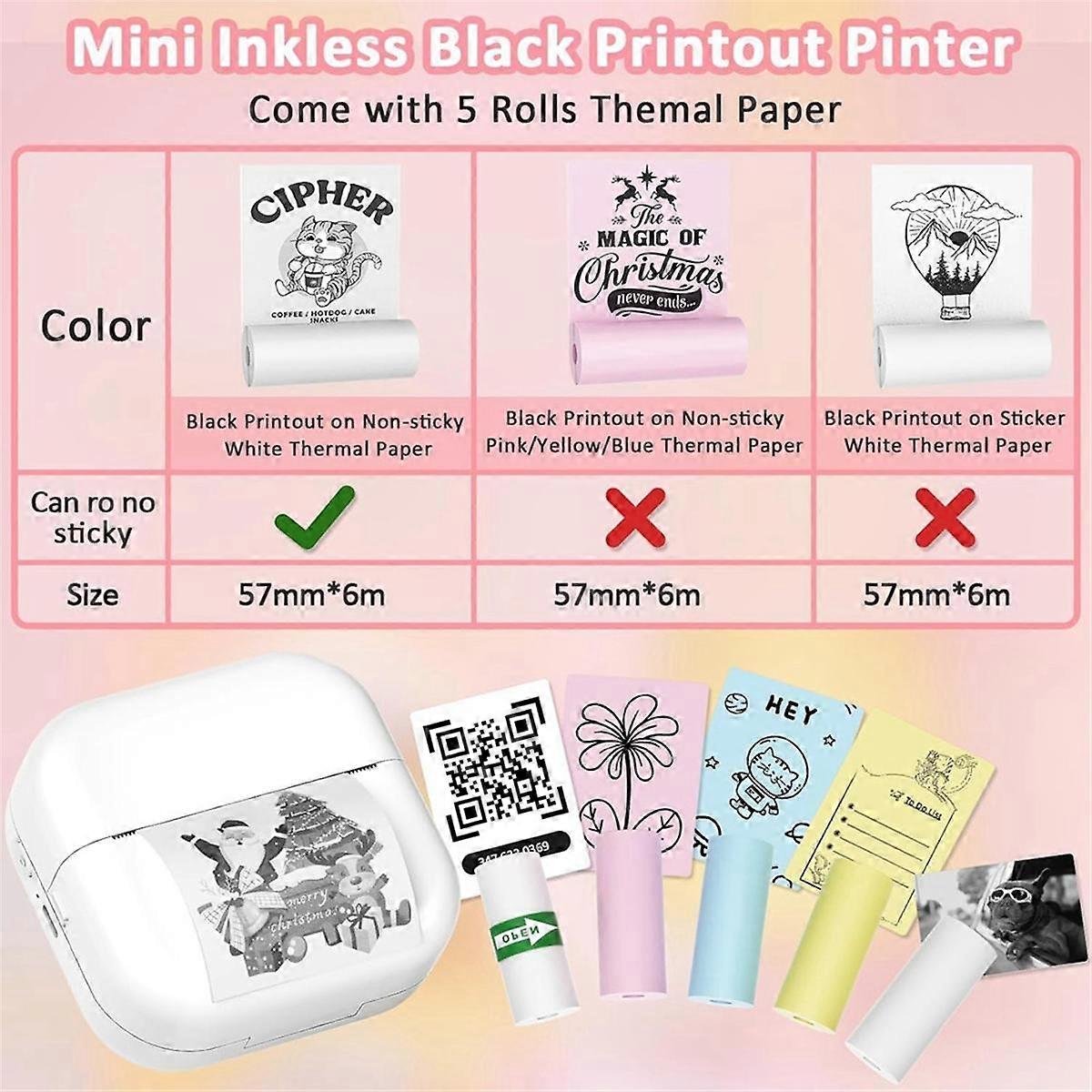 Mini Portable Printer: Bluetooth Wireless Pocket Inkless Thermal ...