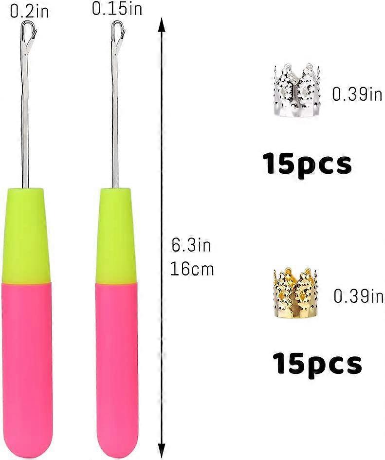 2pcs Crochet Needles 30pcs Hair Ties For Long Hair Locks Decorative ...