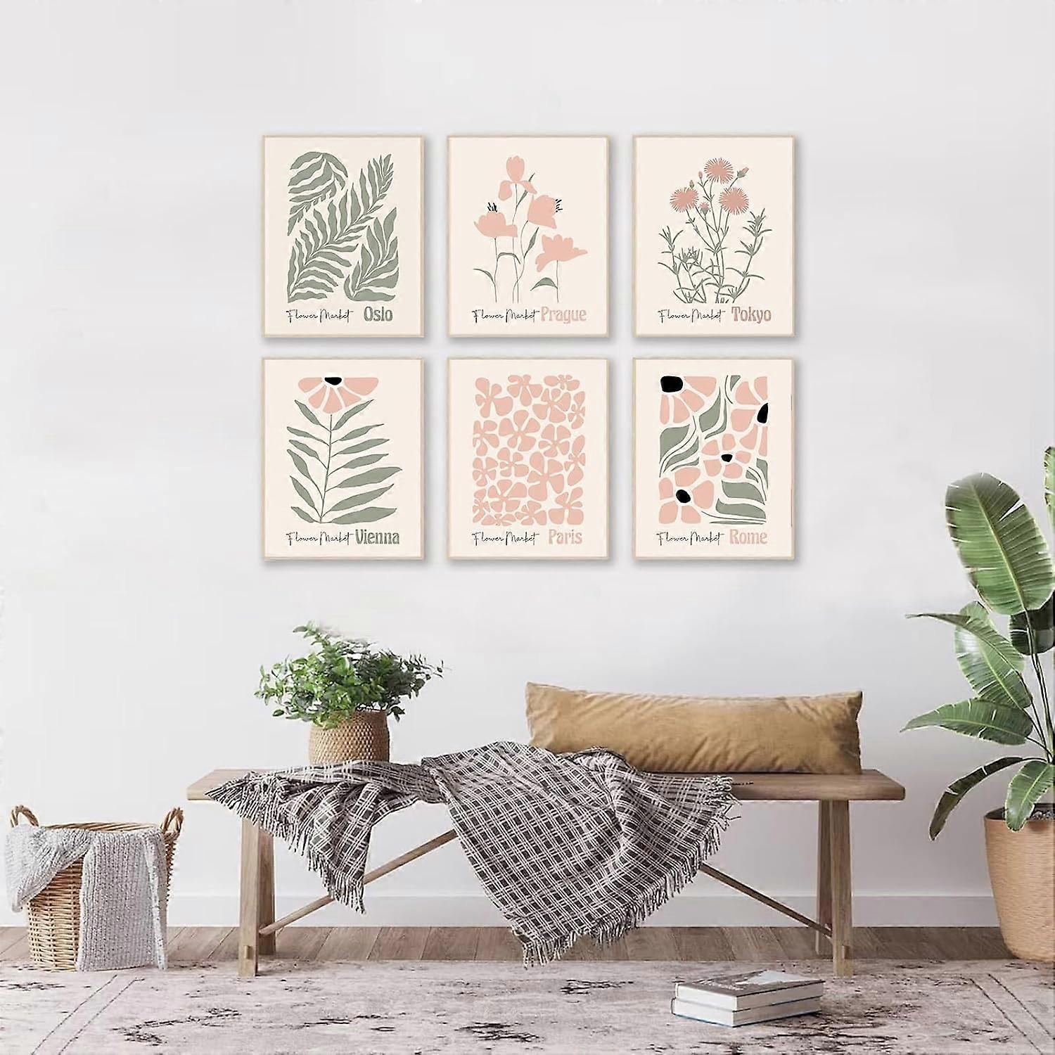 Flower Market Posters, Boho Botanical Floral Wall Art Prints Blush Pink ...