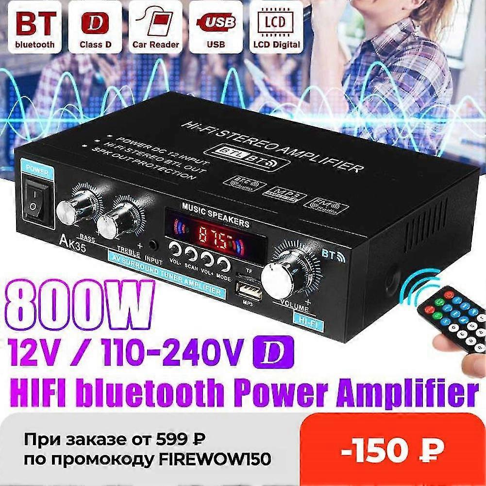 800w Home Car Amplifiers 2 Channel 5.0 Surround Sound Fm Usb Remote ...